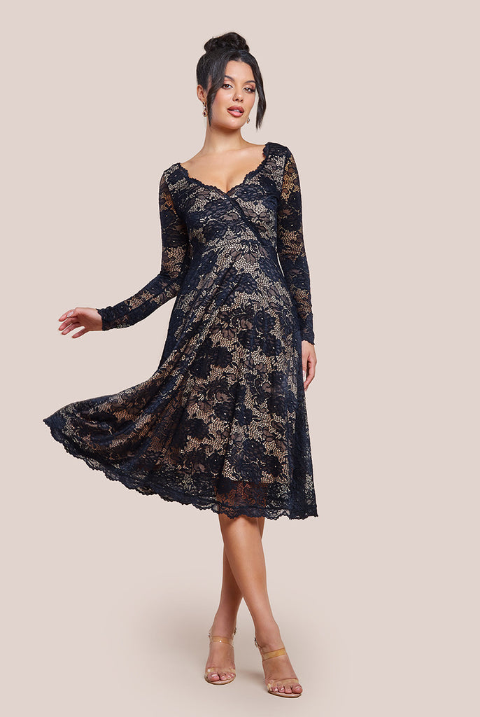 Wholesale Scalloped Lace A-line Midi Dress – City Goddess